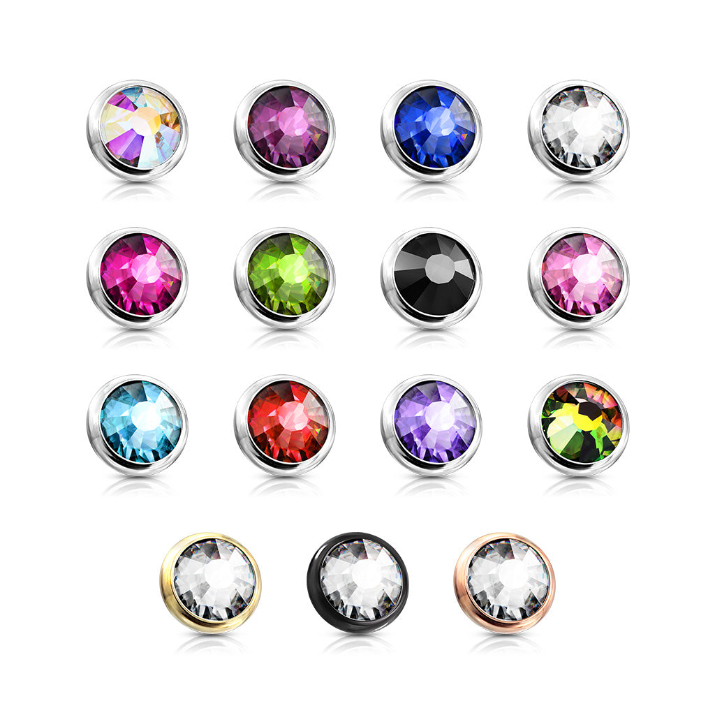 Internally Threaded Surgical Steel Bezel Set Flat Gem Tops – Pierced ...
