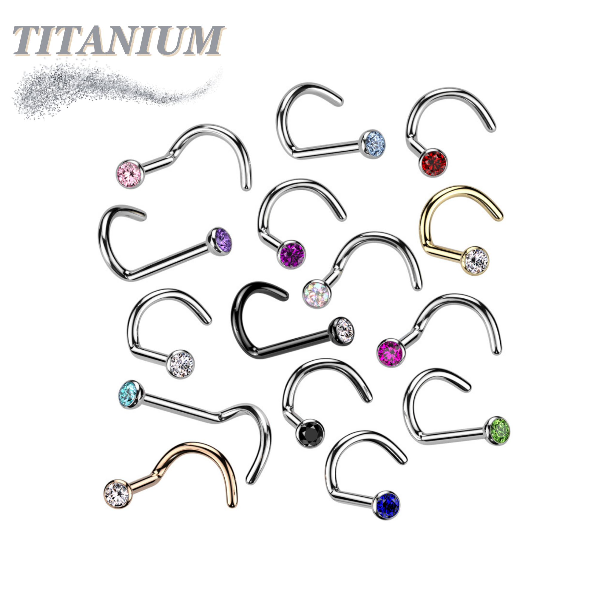 Titanium Nostril Corkscrew with Press Fit Gem Ball Top – Pierced Affliction