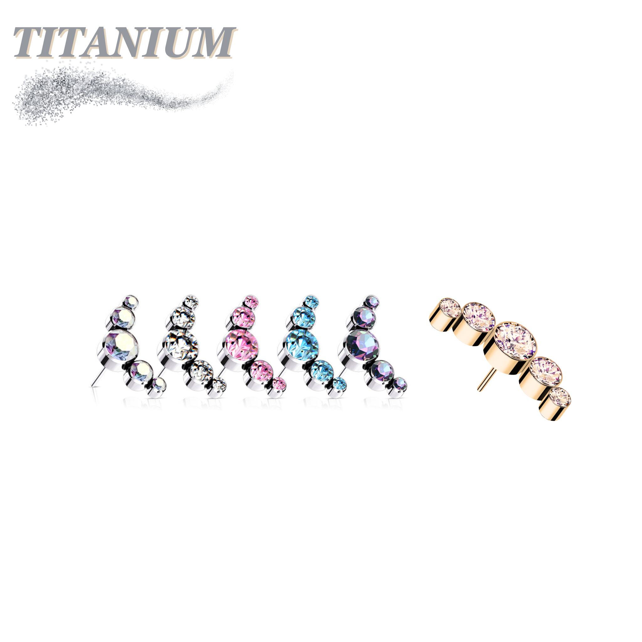 Threadless Titanium 5 Gem Curve Bezel Top Only – Pierced Affliction
