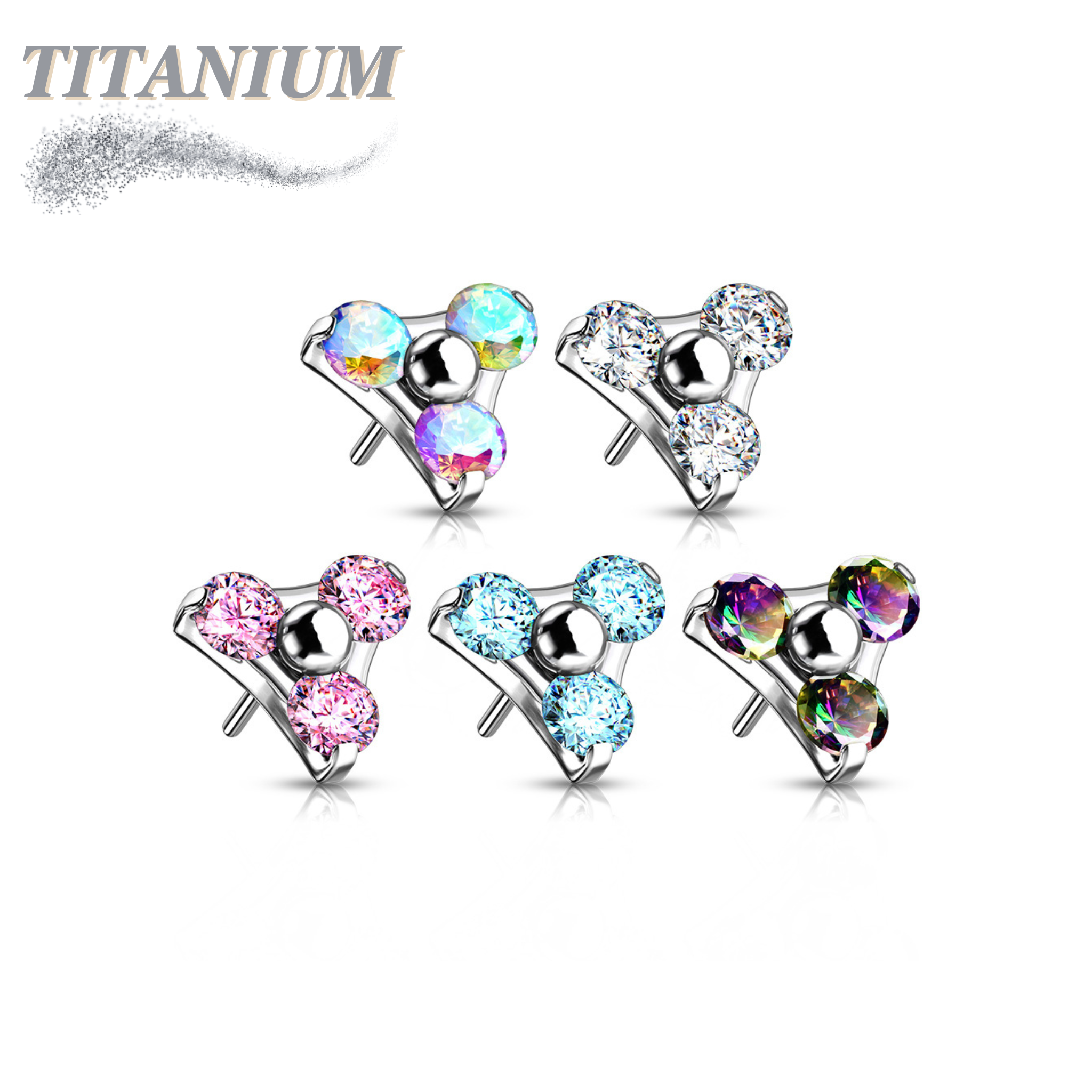 Threadless Titanium Zircon Trinity Triangle Top Only – Pierced Affliction